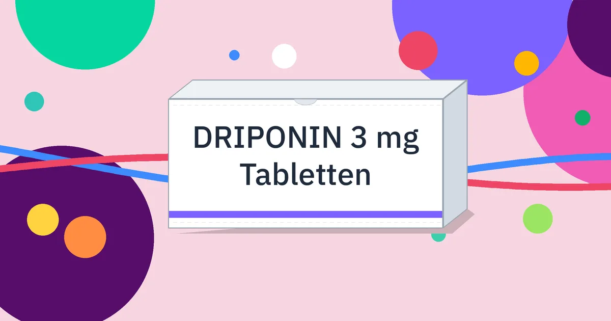 Symbolbild: Packung mit der Aufschrift DRIPONIN 3 mg Tabletten (PZN 18122034) – Verfügbarkeit und Bezug in Apotheken in Frankfurt am Main