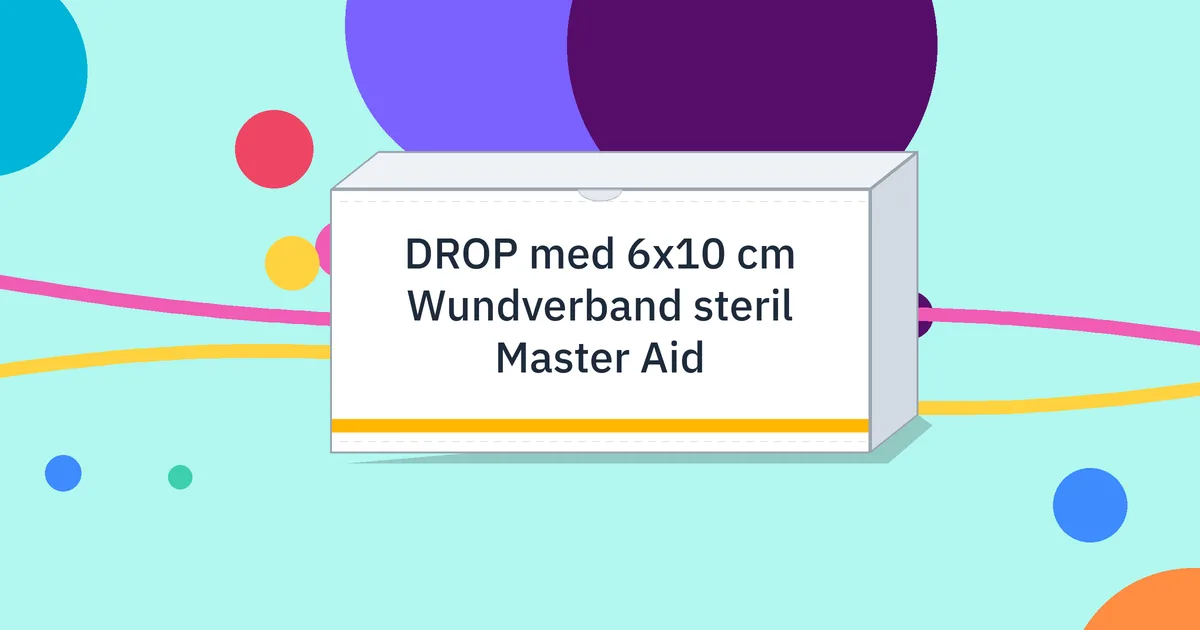 Symbolbild: Packung mit der Aufschrift DROP med 6x10 cm Wundverband steril Master Aid (PZN 20111782) – Verfügbarkeit und Bezug in Apotheken in Frankfurt am Main