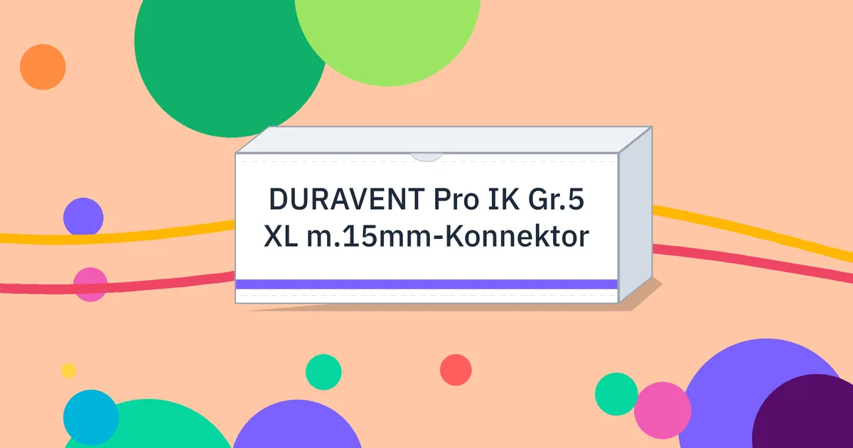 Symbolbild: Packung mit der Aufschrift DURAVENT Pro IK Gr.5 XL m.15mm-Konnektor (PZN 19243136) – Verfügbarkeit und Bezug in Apotheken in Frankfurt am Main