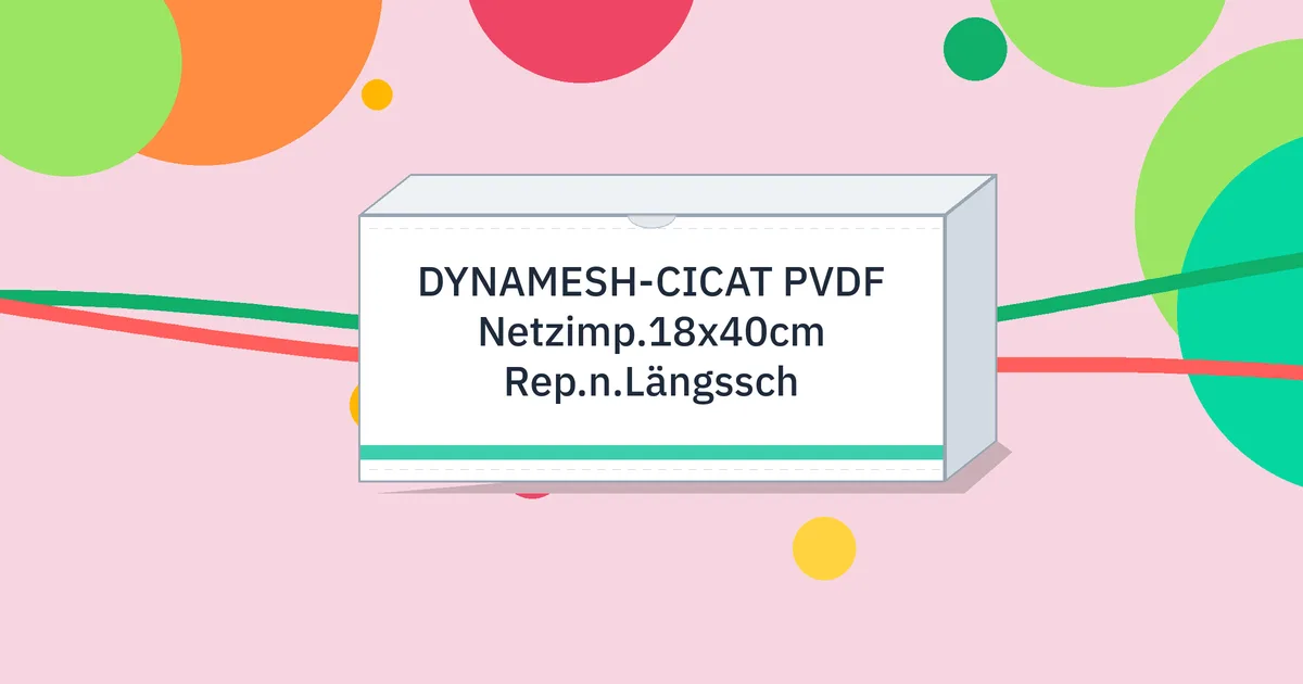 Symbolbild: Packung mit der Aufschrift DYNAMESH-CICAT PVDF Netzimp.18x40cm Rep.n.Längssch (PZN 19372483) – Verfügbarkeit und Bezug in Apotheken in Frankfurt am Main