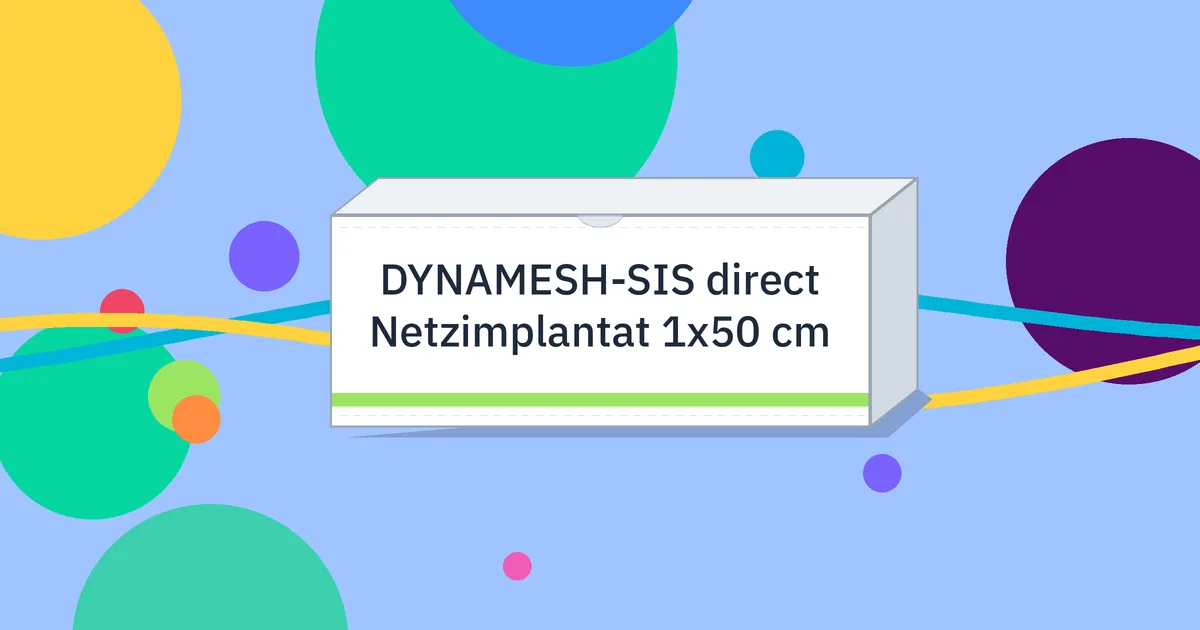 Symbolbild: Packung mit der Aufschrift DYNAMESH-SIS direct Netzimplantat 1x50 cm (PZN 19390127) – Verfügbarkeit und Bezug in Apotheken in Frankfurt am Main