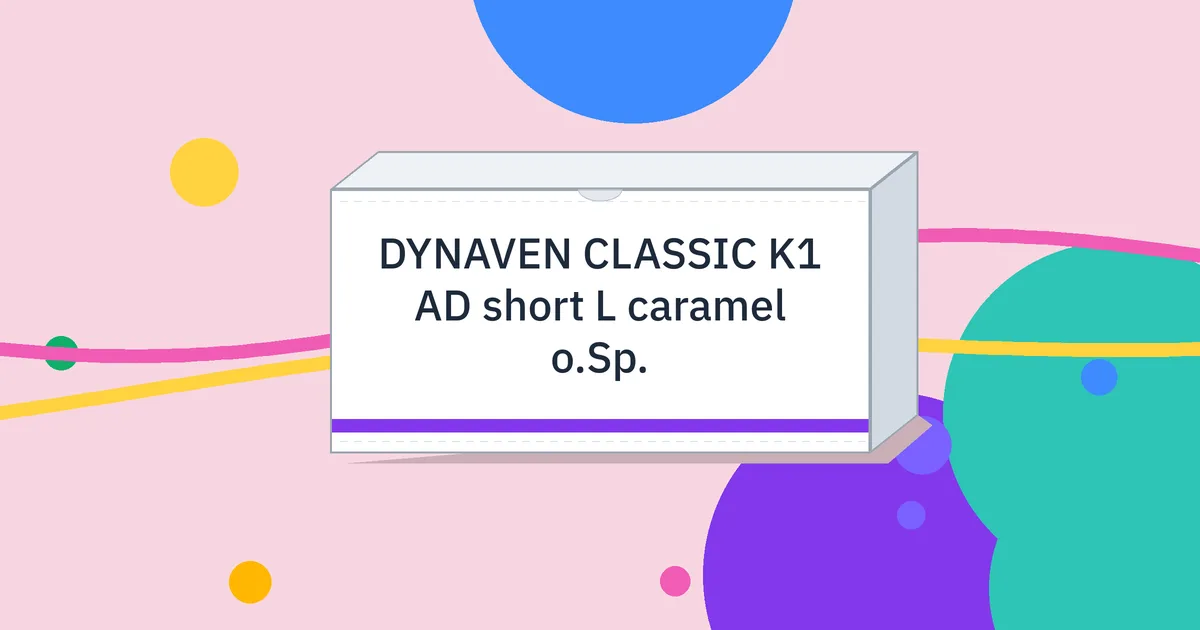 Symbolbild: Packung mit der Aufschrift DYNAVEN CLASSIC K1 AD short L caramel o.Sp. (PZN 18414328) – Verfügbarkeit und Bezug in Apotheken in Frankfurt am Main