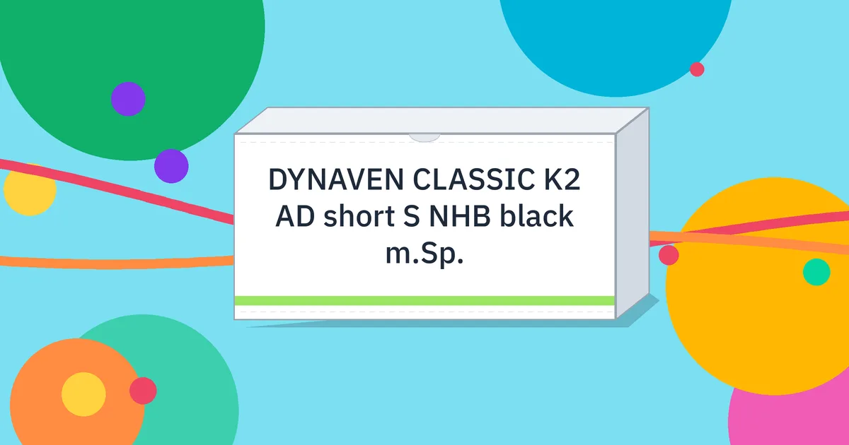 Symbolbild: Packung mit der Aufschrift DYNAVEN CLASSIC K2 AD short S NHB black m.Sp. (PZN 18417918) – Verfügbarkeit und Bezug in Apotheken in Frankfurt am Main