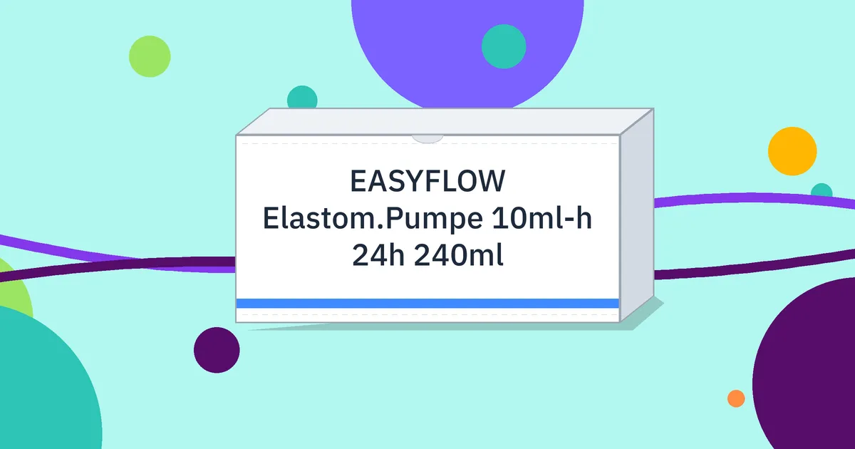 Symbolbild: Packung mit der Aufschrift EASYFLOW Elastom.Pumpe 10ml-h 24h 240ml (PZN 19789013) – Verfügbarkeit und Bezug in Apotheken in Frankfurt am Main