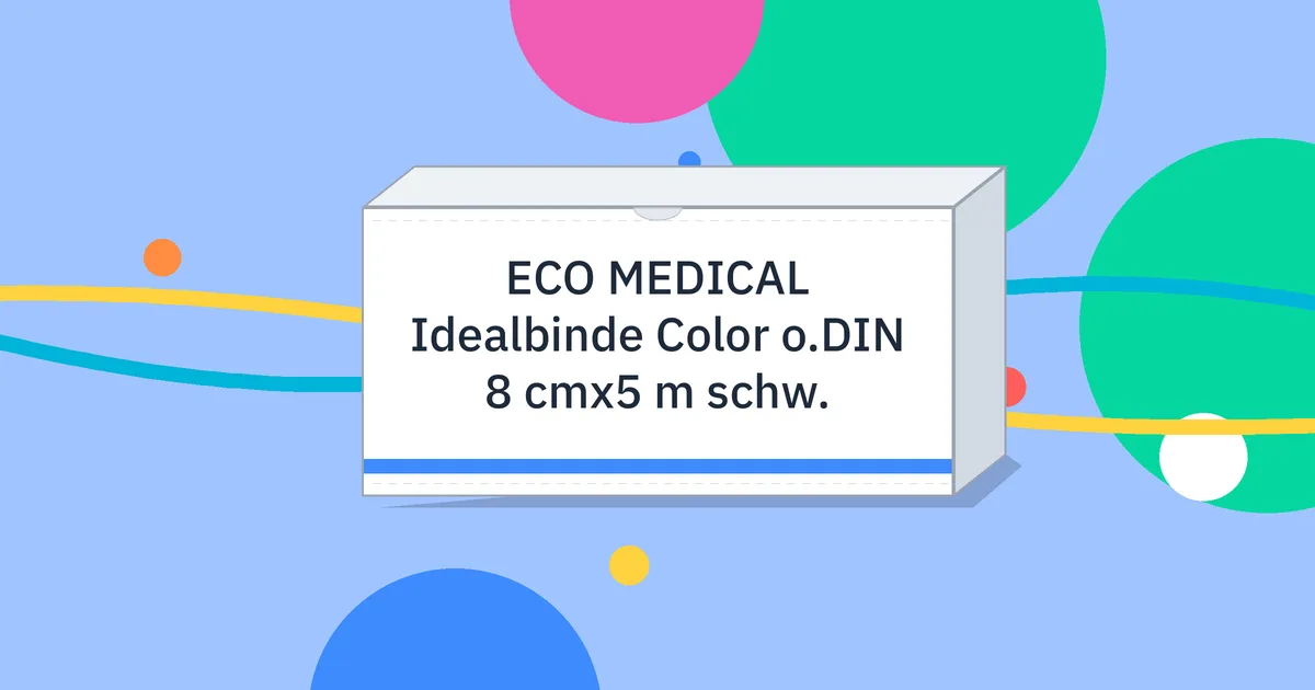 Symbolbild: Packung mit der Aufschrift ECO MEDICAL Idealbinde Color o.DIN 8 cmx5 m schw. (PZN 00740955) – Verfügbarkeit und Bezug in Apotheken in Frankfurt am Main