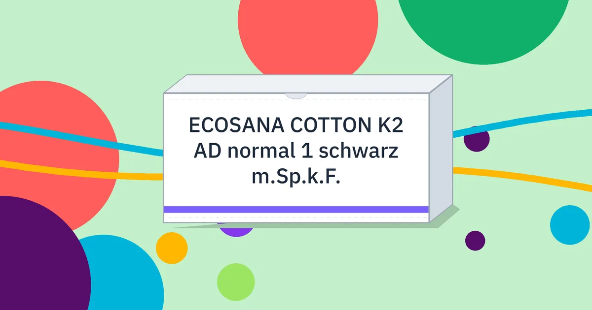 Symbolbild: Packung mit der Aufschrift ECOSANA COTTON K2 AD normal 1 schwarz m.Sp.k.F. (PZN 16947055) – Verfügbarkeit und Bezug in Apotheken in Frankfurt am Main
