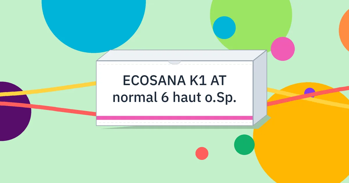 Symbolbild: Packung mit der Aufschrift ECOSANA K1 AT normal 6 haut o.Sp. (PZN 04732237) – Verfügbarkeit und Bezug in Apotheken in Frankfurt am Main