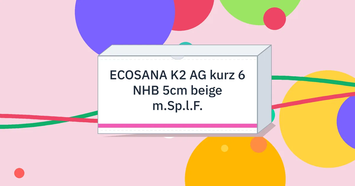 Symbolbild: Packung mit der Aufschrift ECOSANA K2 AG kurz 6 NHB 5cm beige m.Sp.l.F. (PZN 10954999) – Verfügbarkeit und Bezug in Apotheken in Frankfurt am Main