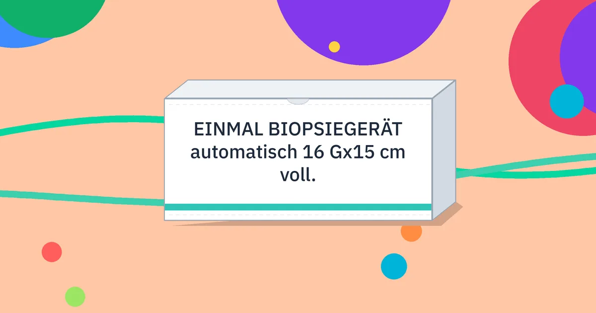 Symbolbild: Packung mit der Aufschrift EINMAL BIOPSIEGERÄT automatisch 16 Gx15 cm voll. (PZN 14384406) – Verfügbarkeit und Bezug in Apotheken in Frankfurt am Main