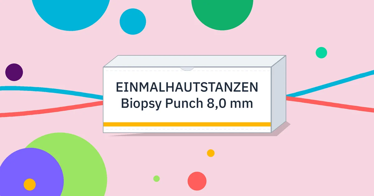 Symbolbild: Packung mit der Aufschrift EINMALHAUTSTANZEN Biopsy Punch 8,0 mm (PZN 19104104) – Verfügbarkeit und Bezug in Apotheken in Frankfurt am Main