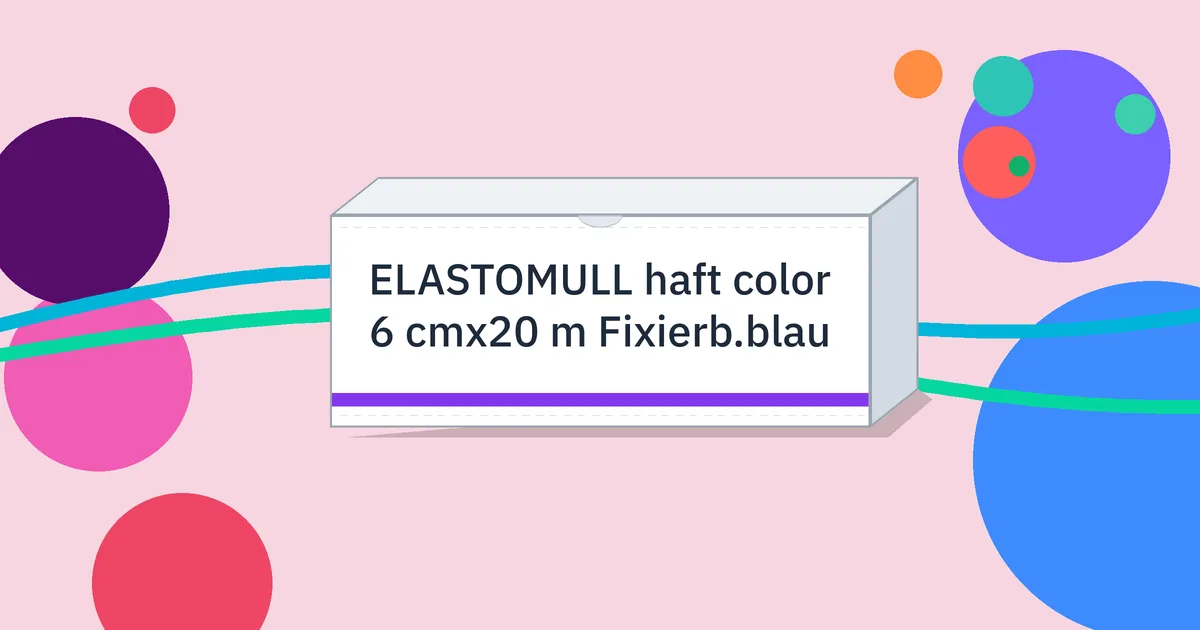 Symbolbild: Packung mit der Aufschrift ELASTOMULL haft color 6 cmx20 m Fixierb.blau (PZN 18241968) – Verfügbarkeit und Bezug in Apotheken in Frankfurt am Main