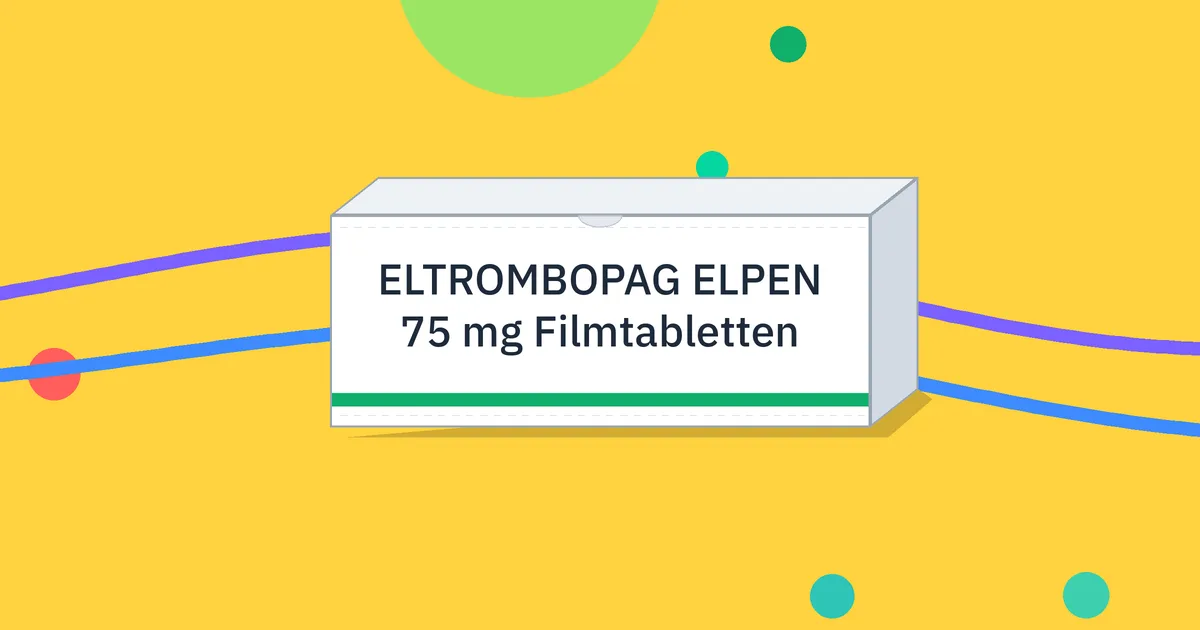 Symbolbild: Packung mit der Aufschrift ELTROMBOPAG ELPEN 75 mg Filmtabletten (PZN 19863459) – Verfügbarkeit und Bezug in Apotheken in Frankfurt am Main