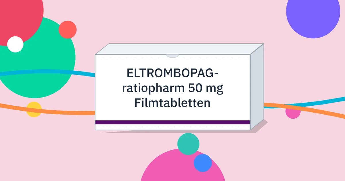 Symbolbild: Packung mit der Aufschrift ELTROMBOPAG-ratiopharm 50 mg Filmtabletten (PZN 19807998) – Verfügbarkeit und Bezug in Apotheken in Frankfurt am Main