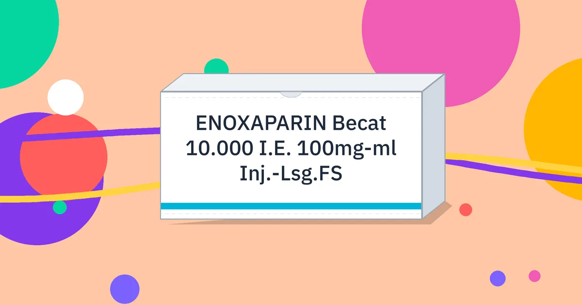 Symbolbild: Packung mit der Aufschrift ENOXAPARIN Becat 10.000 I.E. 100mg-ml Inj.-Lsg.FS (PZN 17976478) – Verfügbarkeit und Bezug in Apotheken in Frankfurt am Main