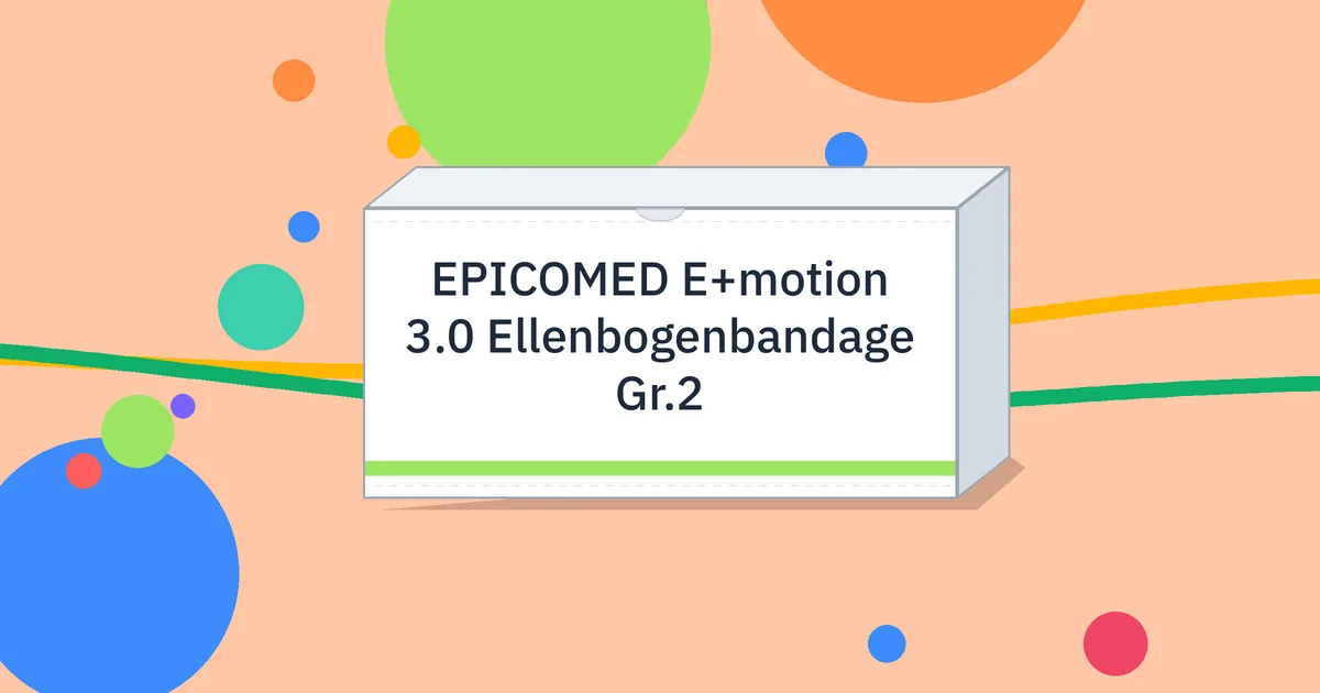 Symbolbild: Packung mit der Aufschrift EPICOMED E+motion 3.0 Ellenbogenbandage Gr.2 (PZN 19369618) – Verfügbarkeit und Bezug in Apotheken in Frankfurt am Main