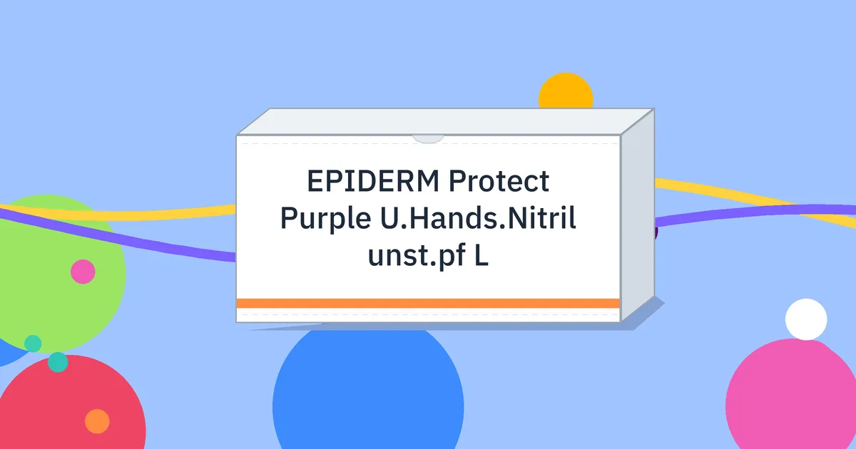 Symbolbild: Packung mit der Aufschrift EPIDERM Protect Purple U.Hands.Nitril unst.pf L (PZN 17896489) – Verfügbarkeit und Bezug in Apotheken in Frankfurt am Main