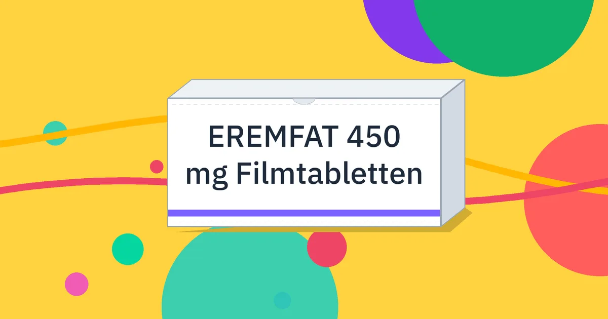 Symbolbild: Packung mit der Aufschrift EREMFAT 450 mg Filmtabletten (PZN 19095629) – Verfügbarkeit und Bezug in Apotheken in Frankfurt am Main