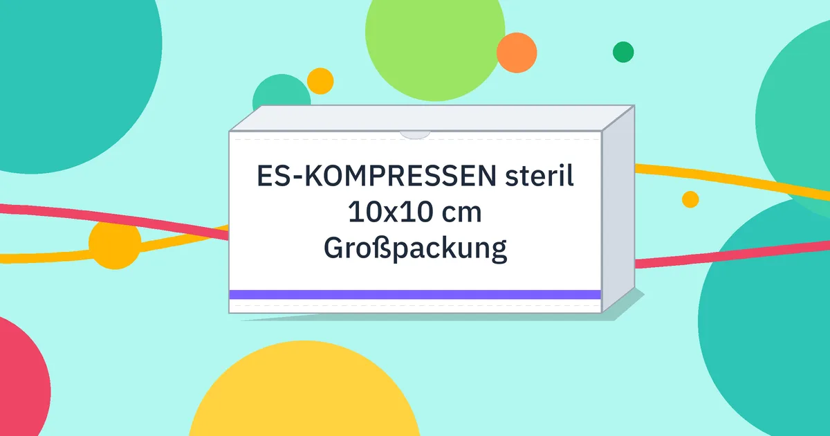 Symbolbild: Packung mit der Aufschrift ES-KOMPRESSEN steril 10x10 cm Großpackung (PZN 16596271) – Verfügbarkeit und Bezug in Apotheken in Frankfurt am Main