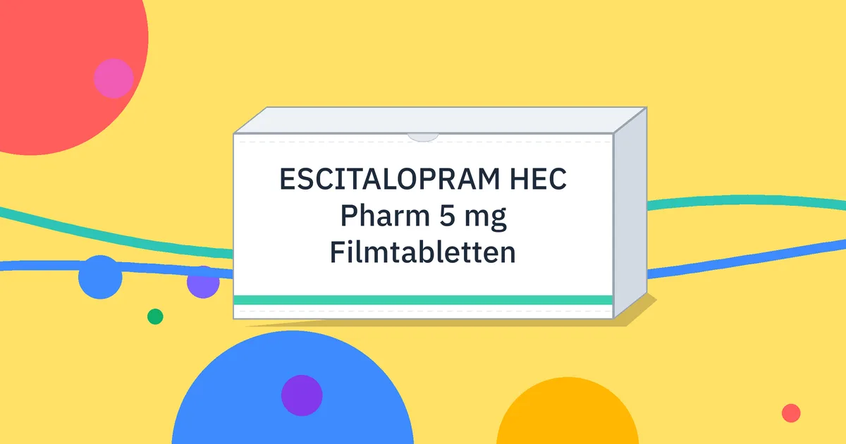 Symbolbild: Packung mit der Aufschrift ESCITALOPRAM HEC Pharm 5 mg Filmtabletten (PZN 18219704) – Verfügbarkeit und Bezug in Apotheken in Frankfurt am Main