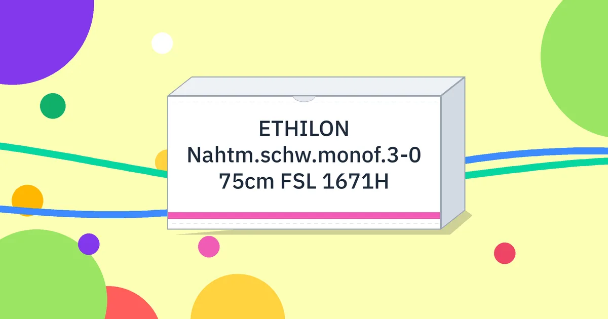 Symbolbild: Packung mit der Aufschrift ETHILON Nahtm.schw.monof.3-0 75cm FSL 1671H (PZN 18605293) – Verfügbarkeit und Bezug in Apotheken in Frankfurt am Main