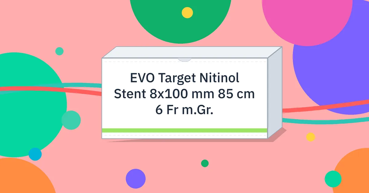 Symbolbild: Packung mit der Aufschrift EVO Target Nitinol Stent 8x100 mm 85 cm 6 Fr m.Gr. (PZN 00101379) – Verfügbarkeit und Bezug in Apotheken in Frankfurt am Main