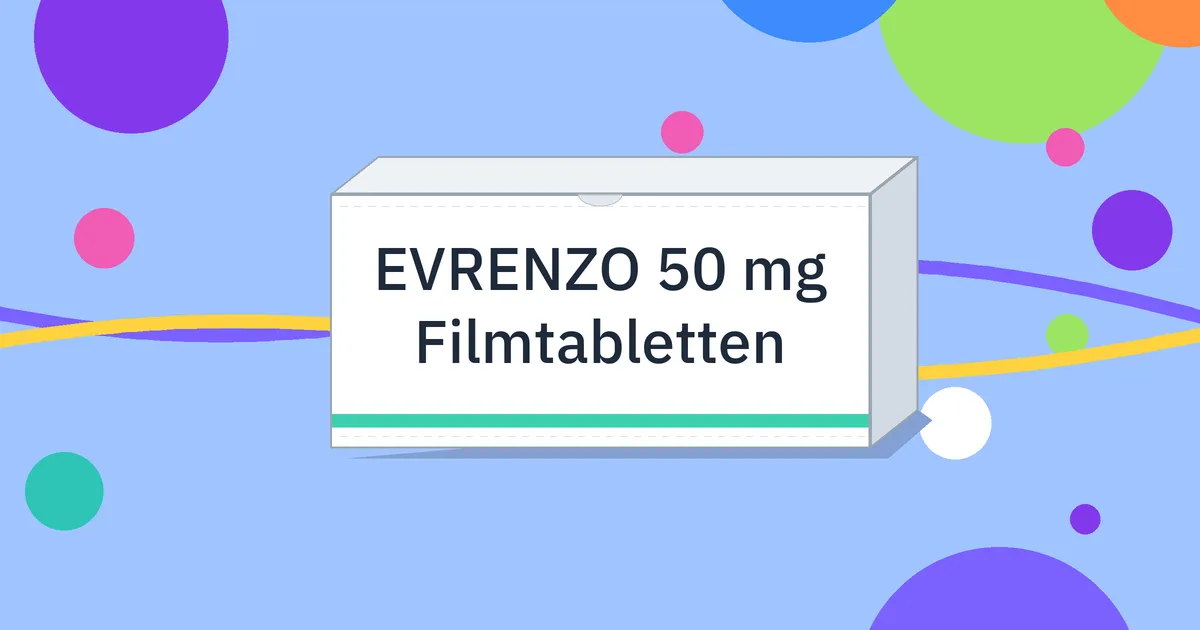 Symbolbild: Packung mit der Aufschrift EVRENZO 50 mg Filmtabletten (PZN 16787427) – Verfügbarkeit und Bezug in Apotheken in Frankfurt am Main