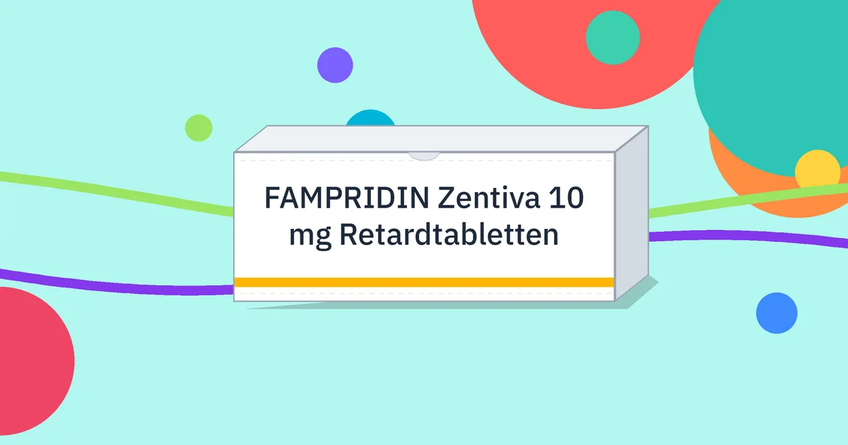 Symbolbild: Packung mit der Aufschrift FAMPRIDIN Zentiva 10 mg Retardtabletten (PZN 19077904) – Verfügbarkeit und Bezug in Apotheken in Frankfurt am Main