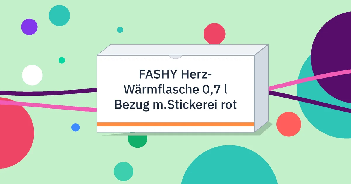 Symbolbild: Packung mit der Aufschrift FASHY Herz-Wärmflasche 0,7 l Bezug m.Stickerei rot (PZN 18648368) – Verfügbarkeit und Bezug in Apotheken in Frankfurt am Main