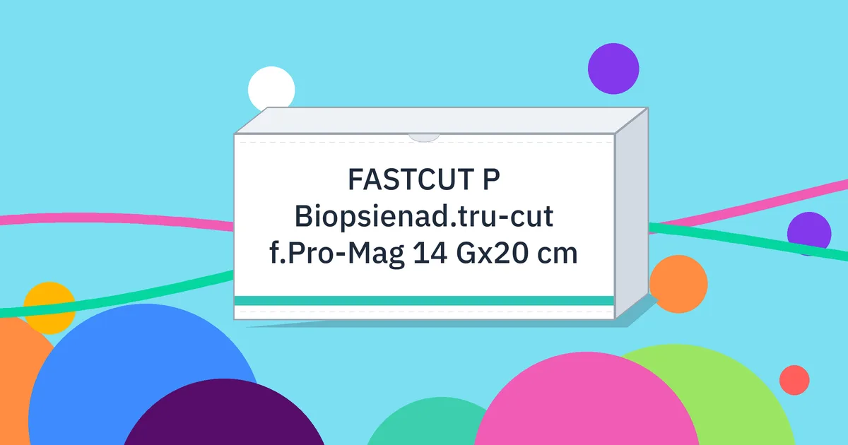Symbolbild: Packung mit der Aufschrift FASTCUT P Biopsienad.tru-cut f.Pro-Mag 14 Gx20 cm (PZN 16087374) – Verfügbarkeit und Bezug in Apotheken in Frankfurt am Main
