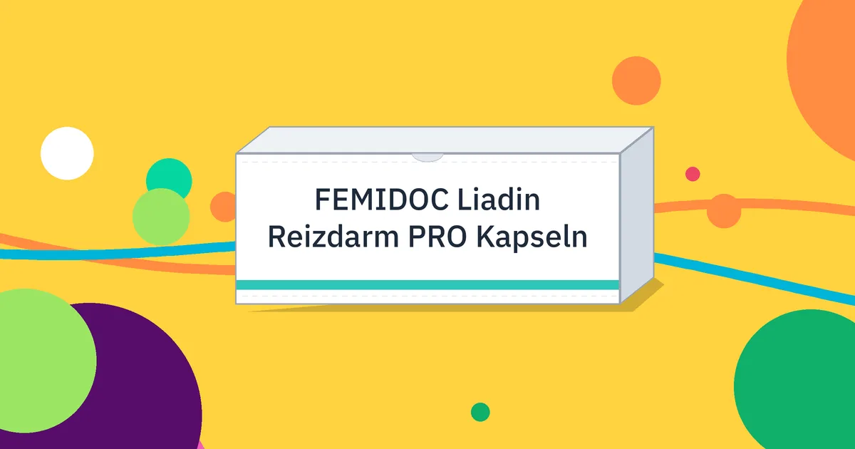Symbolbild: Packung mit der Aufschrift FEMIDOC Liadin Reizdarm PRO Kapseln (PZN 19123550) – Verfügbarkeit und Bezug in Apotheken in Frankfurt am Main