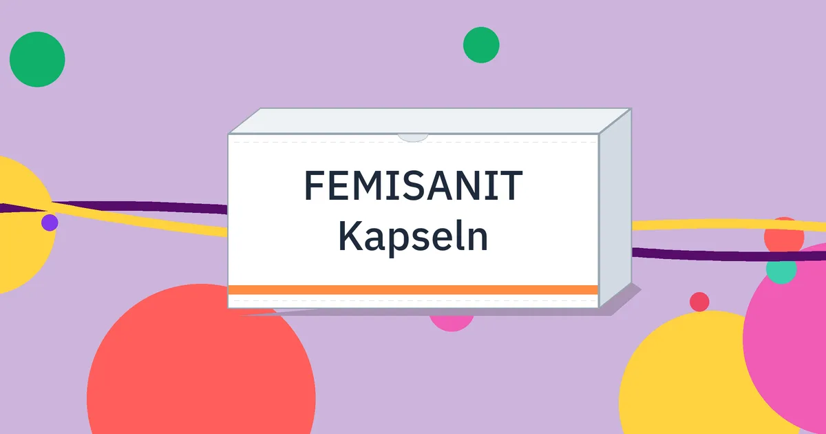 Symbolbild: Packung mit der Aufschrift FEMISANIT Kapseln (PZN 09530604) – Verfügbarkeit und Bezug in Apotheken in Frankfurt am Main