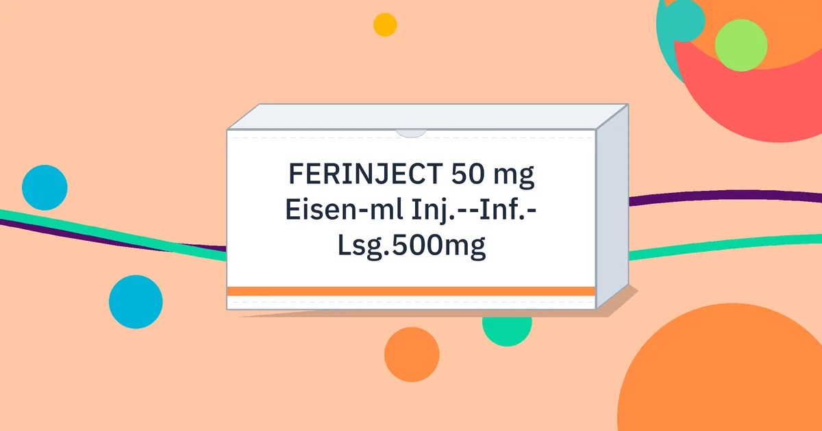 Symbolbild: Packung mit der Aufschrift FERINJECT 50 mg Eisen-ml Inj.--Inf.-Lsg.500mg (PZN 05947916) – Verfügbarkeit und Bezug in Apotheken in Frankfurt am Main