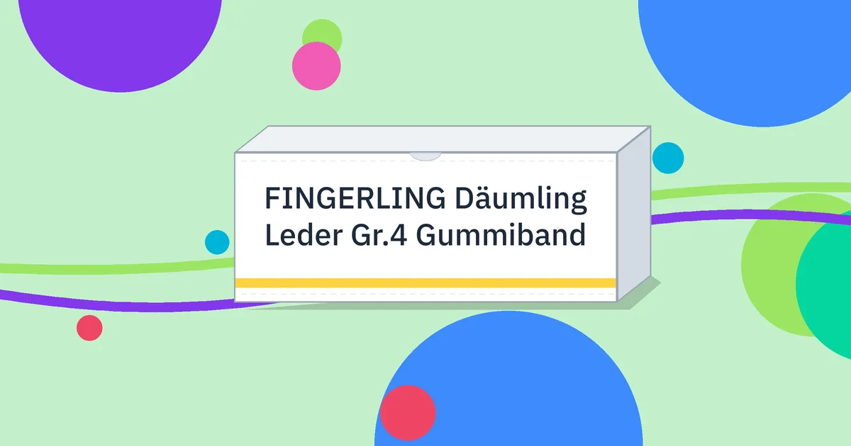 Symbolbild: Packung mit der Aufschrift FINGERLING Däumling Leder Gr.4 Gummiband (PZN 01962356) – Verfügbarkeit und Bezug in Apotheken in Frankfurt am Main