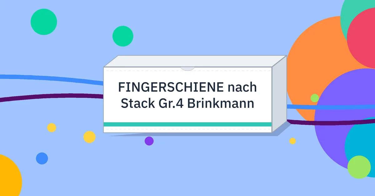 Symbolbild: Packung mit der Aufschrift FINGERSCHIENE nach Stack Gr.4 Brinkmann (PZN 03161169) – Verfügbarkeit und Bezug in Apotheken in Frankfurt am Main