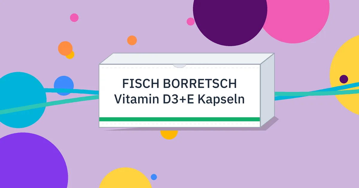 Symbolbild: Packung mit der Aufschrift FISCH BORRETSCH Vitamin D3+E Kapseln (PZN 11663040) – Verfügbarkeit und Bezug in Apotheken in Frankfurt am Main