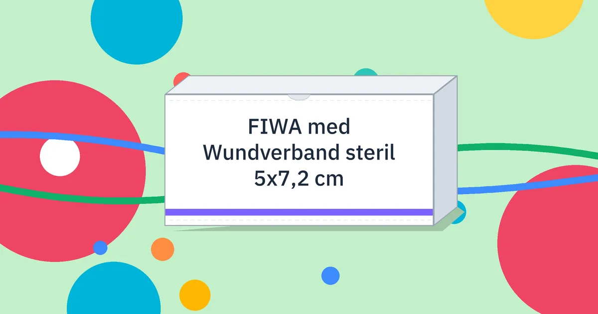 Symbolbild: Packung mit der Aufschrift FIWA med Wundverband steril 5x7,2 cm (PZN 19813220) – Verfügbarkeit und Bezug in Apotheken in Frankfurt am Main