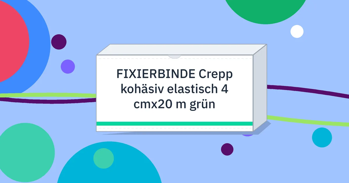 Symbolbild: Packung mit der Aufschrift FIXIERBINDE Crepp kohäsiv elastisch 4 cmx20 m grün (PZN 11859435) – Verfügbarkeit und Bezug in Apotheken in Frankfurt am Main