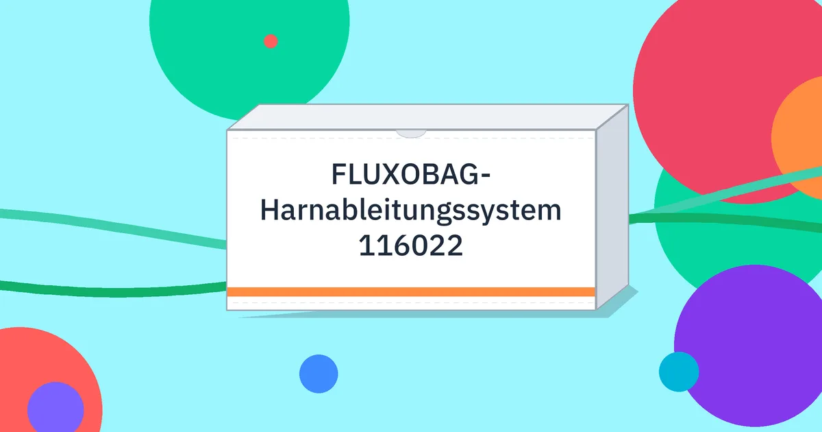 Symbolbild: Packung mit der Aufschrift FLUXOBAG-Harnableitungssystem 116022 (PZN 11566041) – Verfügbarkeit und Bezug in Apotheken in Frankfurt am Main