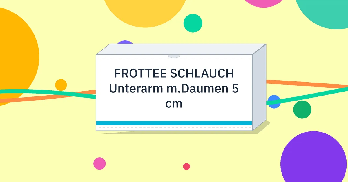Symbolbild: Packung mit der Aufschrift FROTTEE SCHLAUCH Unterarm m.Daumen 5 cm (PZN 02176111) – Verfügbarkeit und Bezug in Apotheken in Frankfurt am Main