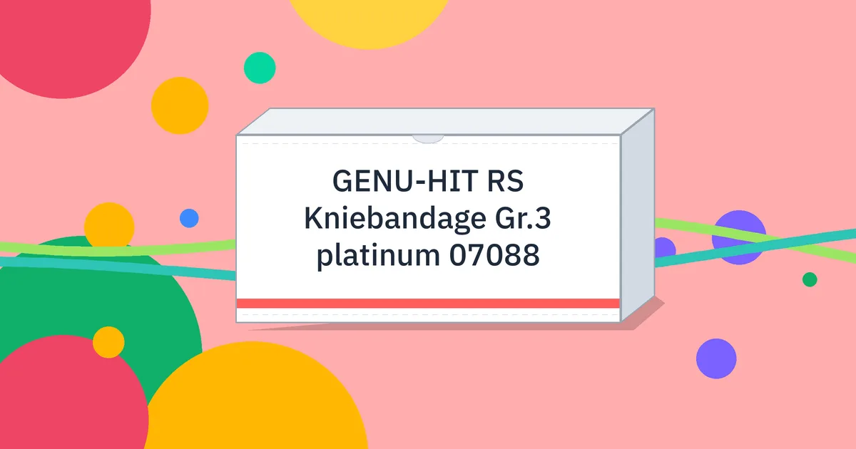 Symbolbild: Packung mit der Aufschrift GENU-HIT RS Kniebandage Gr.3 platinum 07088 (PZN 08437587) – Verfügbarkeit und Bezug in Apotheken in Frankfurt am Main