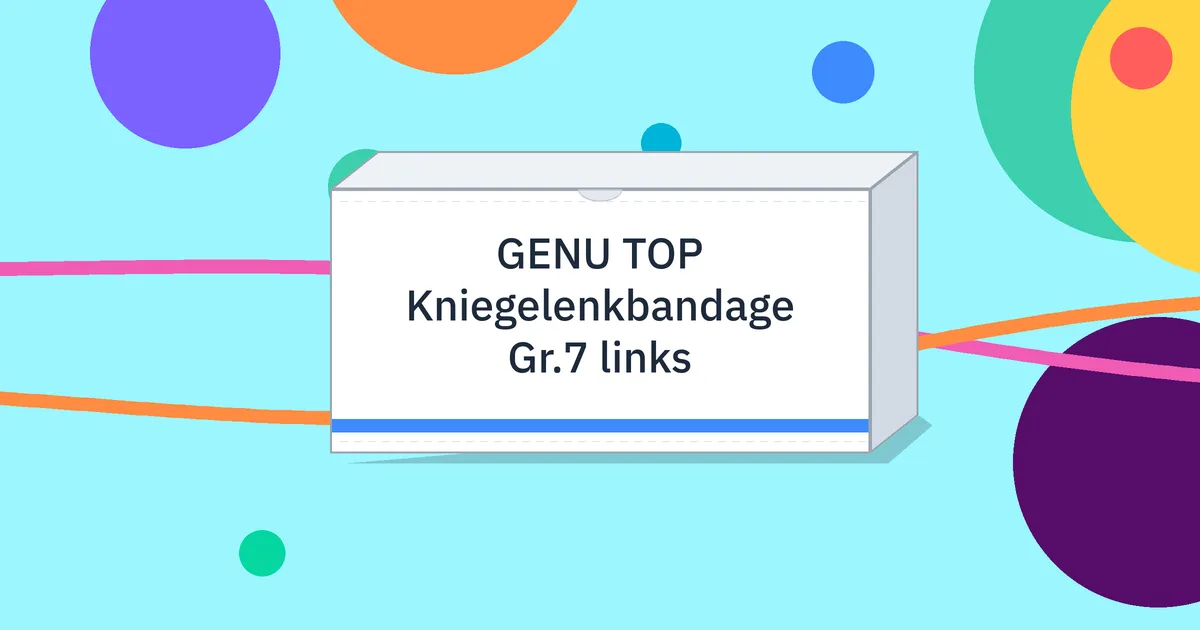 Symbolbild: Packung mit der Aufschrift GENU TOP Kniegelenkbandage Gr.7 links (PZN 05045935) – Verfügbarkeit und Bezug in Apotheken in Frankfurt am Main