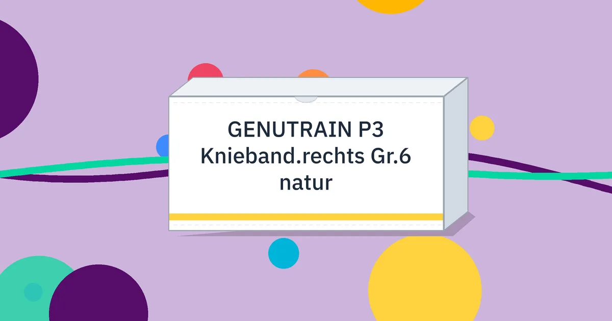 Symbolbild: Packung mit der Aufschrift GENUTRAIN P3 Knieband.rechts Gr.6 natur (PZN 01284784) – Verfügbarkeit und Bezug in Apotheken in Frankfurt am Main