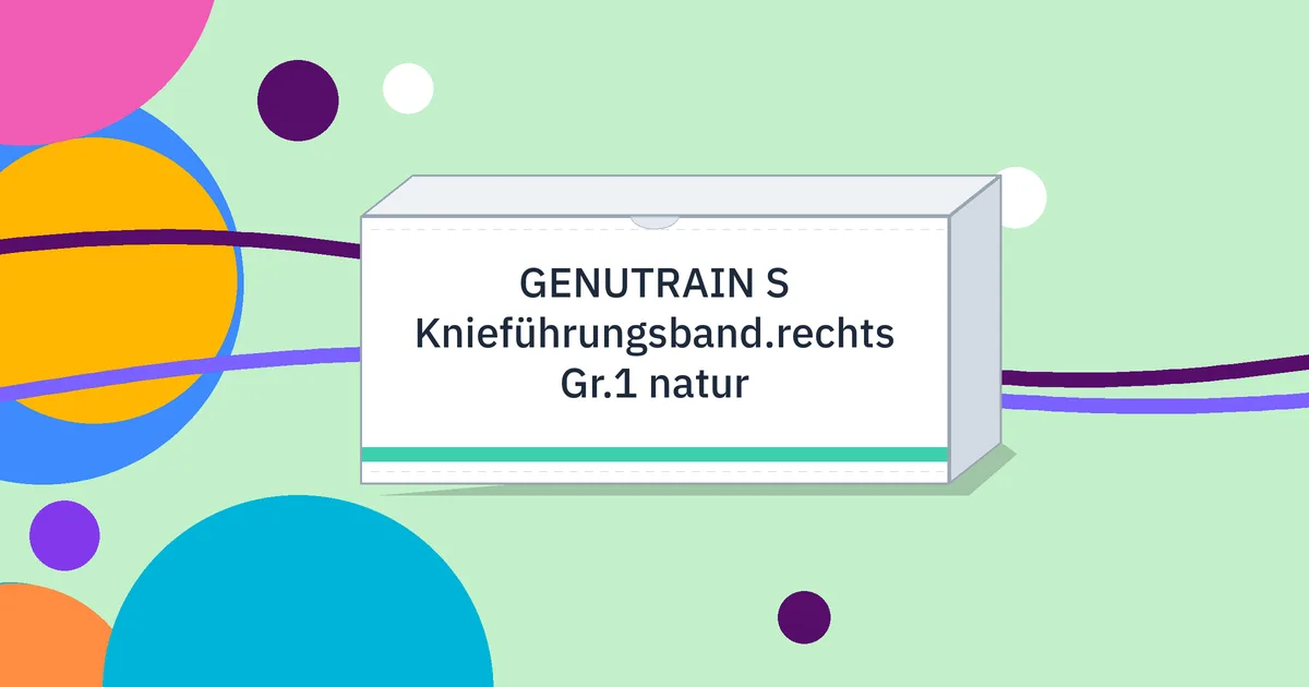 Symbolbild: Packung mit der Aufschrift GENUTRAIN S Knieführungsband.rechts Gr.1 natur (PZN 02429090) – Verfügbarkeit und Bezug in Apotheken in Frankfurt am Main