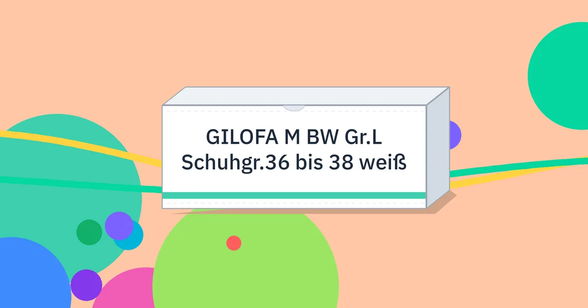 Symbolbild: Packung mit der Aufschrift GILOFA M BW Gr.L Schuhgr.36 bis 38 weiß (PZN 16725107) – Verfügbarkeit und Bezug in Apotheken in Frankfurt am Main