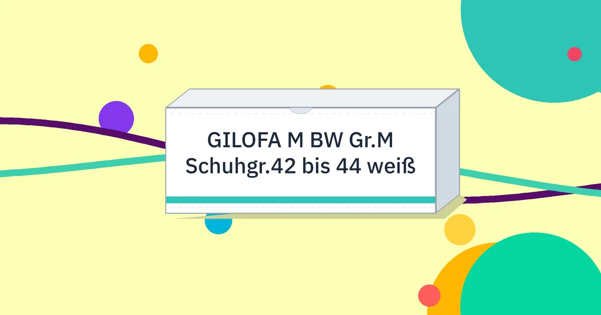 Symbolbild: Packung mit der Aufschrift GILOFA M BW Gr.M Schuhgr.42 bis 44 weiß (PZN 16724705) – Verfügbarkeit und Bezug in Apotheken in Frankfurt am Main