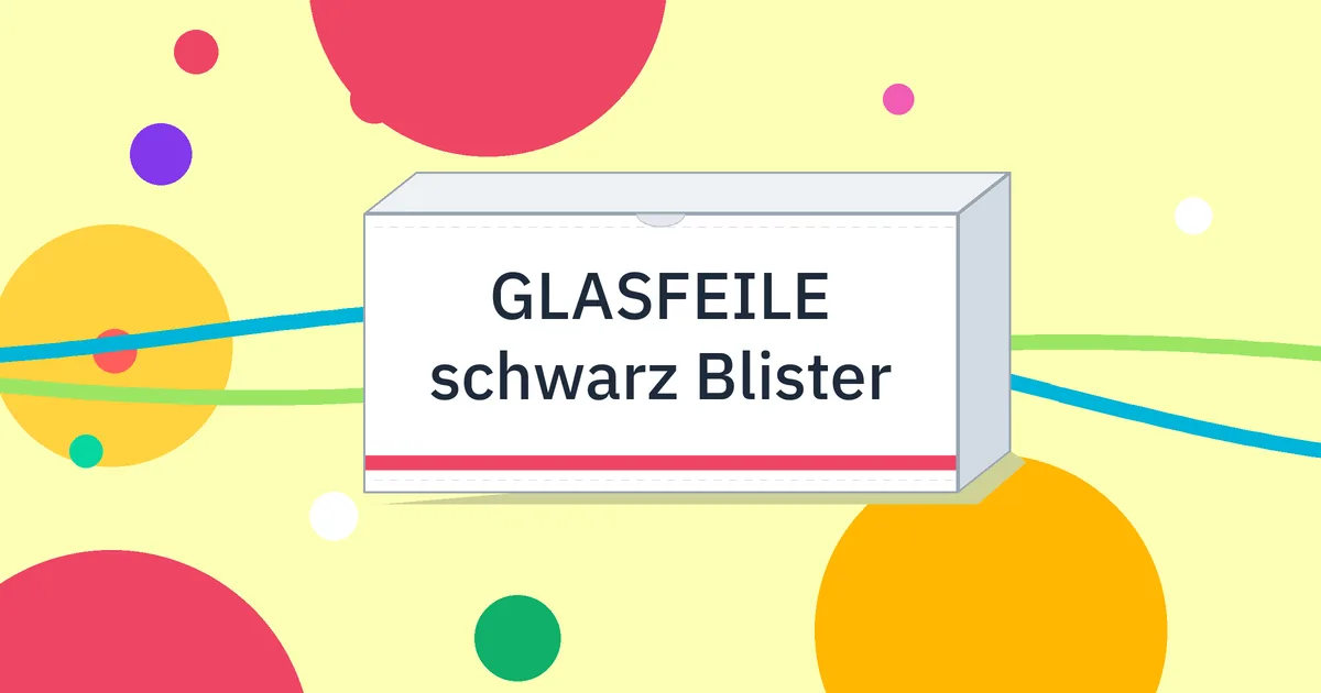 Symbolbild: Packung mit der Aufschrift GLASFEILE schwarz Blister (PZN 10350103) – Verfügbarkeit und Bezug in Apotheken in Frankfurt am Main