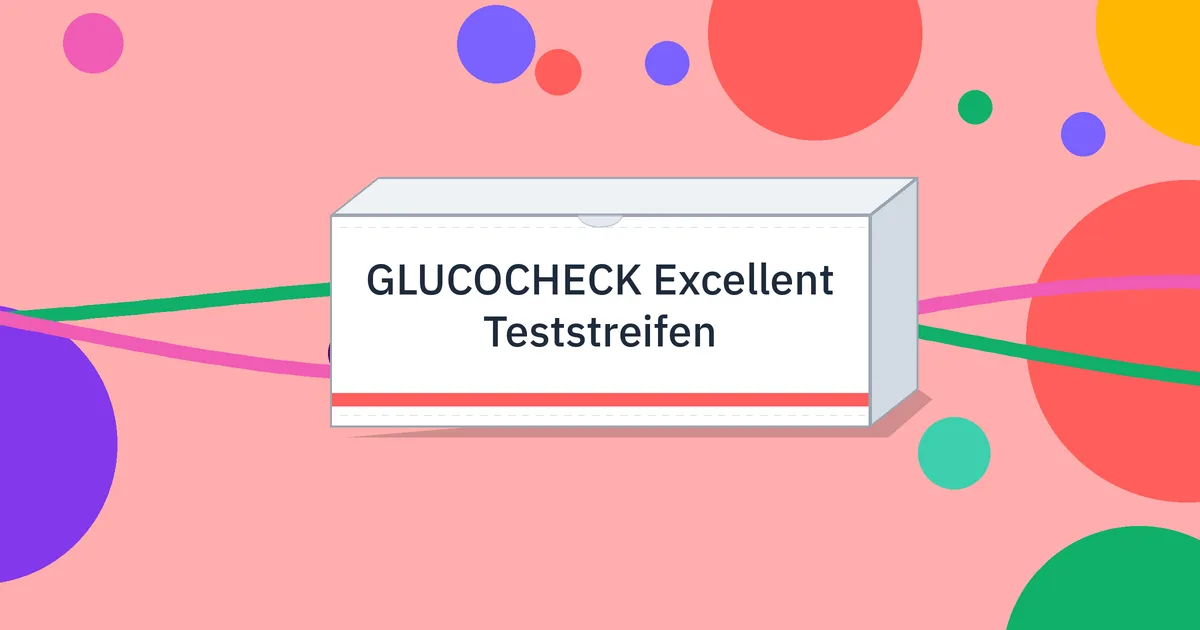 Symbolbild: Packung mit der Aufschrift GLUCOCHECK Excellent Teststreifen (PZN 09286618) – Verfügbarkeit und Bezug in Apotheken in Frankfurt am Main