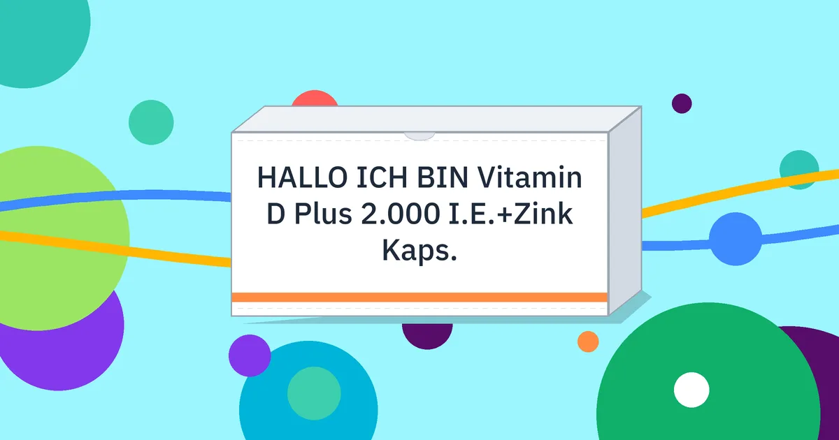 Symbolbild: Packung mit der Aufschrift HALLO ICH BIN Vitamin D Plus 2.000 I.E.+Zink Kaps. (PZN 17281747) – Verfügbarkeit und Bezug in Apotheken in Frankfurt am Main