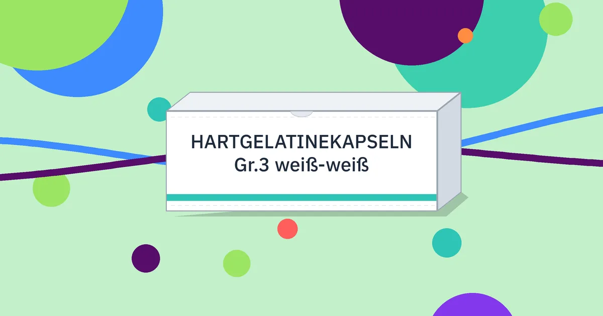 Symbolbild: Packung mit der Aufschrift HARTGELATINEKAPSELN Gr.3 weiß-weiß (PZN 17858075) – Verfügbarkeit und Bezug in Apotheken in Frankfurt am Main