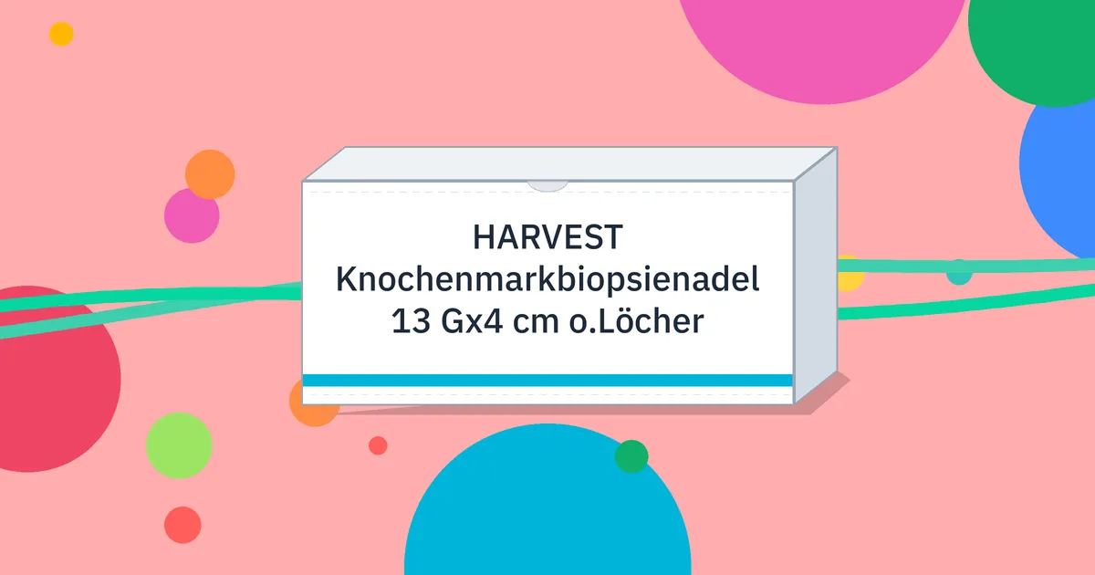 Symbolbild: Packung mit der Aufschrift HARVEST Knochenmarkbiopsienadel 13 Gx4 cm o.Löcher (PZN 00919950) – Verfügbarkeit und Bezug in Apotheken in Frankfurt am Main